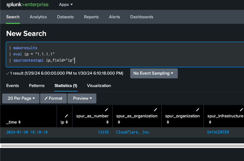 Spur Enrichment for Splunk - Spur